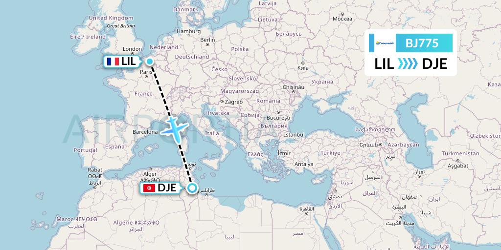 BJ775 Flight Status Nouvelair Tunisie: Lille to Djerba (LBT775)