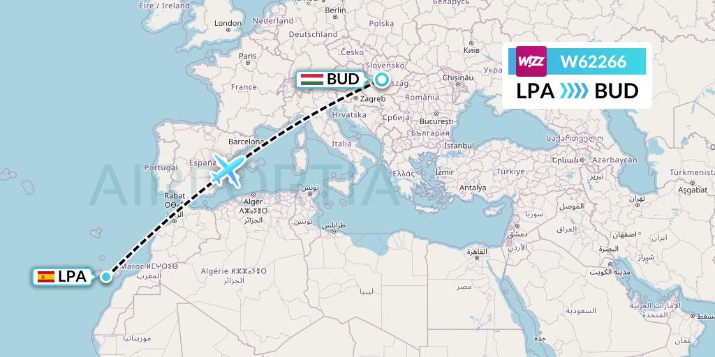 W62266 Flight Status Wizz Air: Las Palmas to Budapest (WZZ2266)