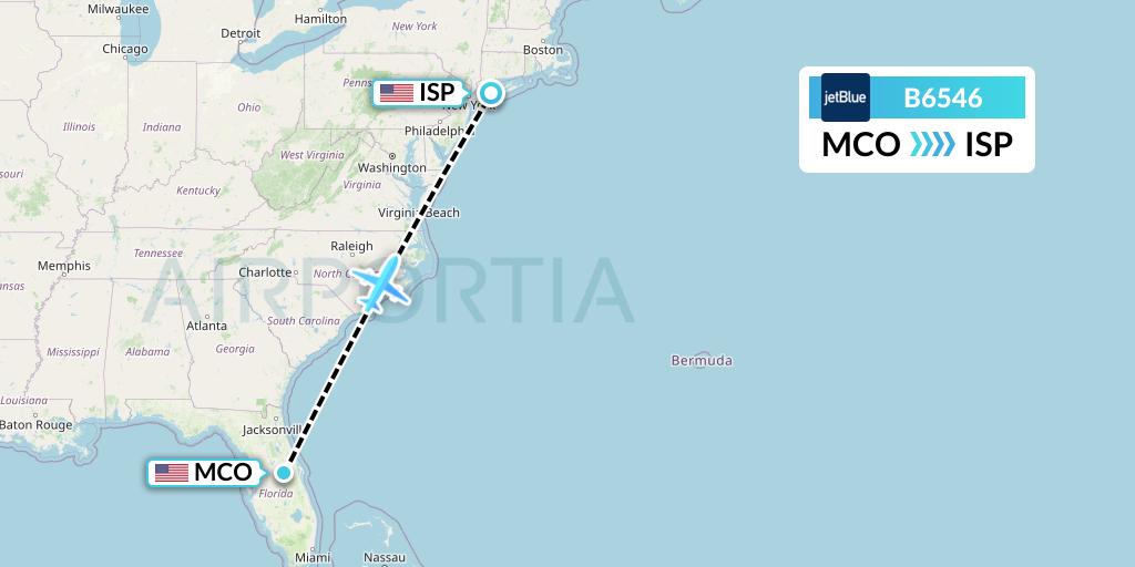 B6546 Flight Status JetBlue Airways: Orlando to Islip (JBU546)
