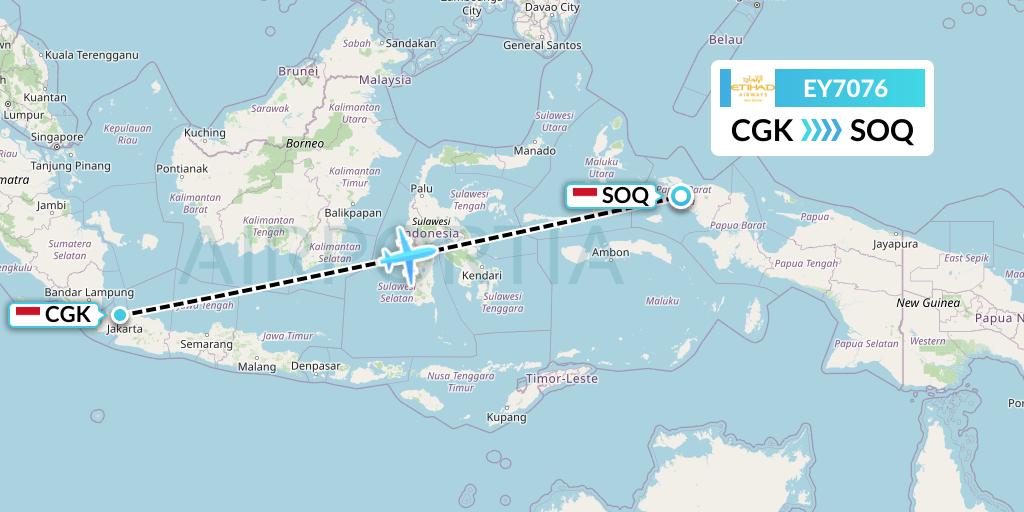 EY7076 Flight Status Etihad Airways: Jakarta to Sorong (ETD7076)