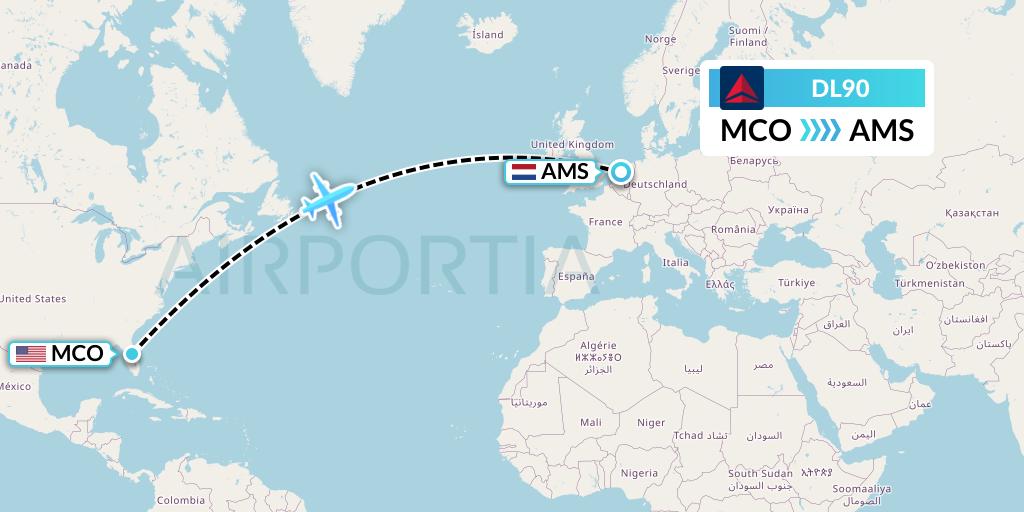 DL90 Flight Status Delta Air Lines: Orlando to Amsterdam (DAL90)