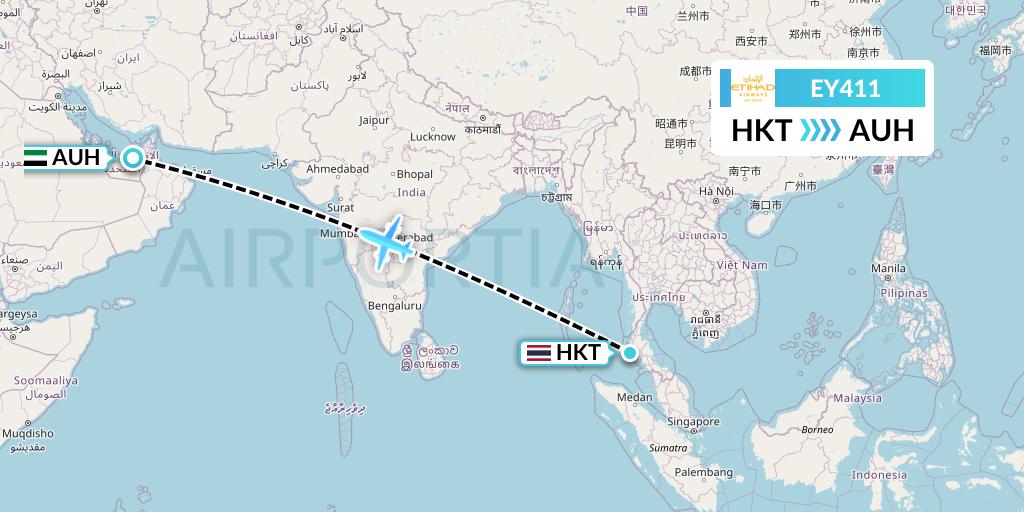 EY411 Flight Status Etihad Airways: Phuket to Abu Dhabi (ETD411)