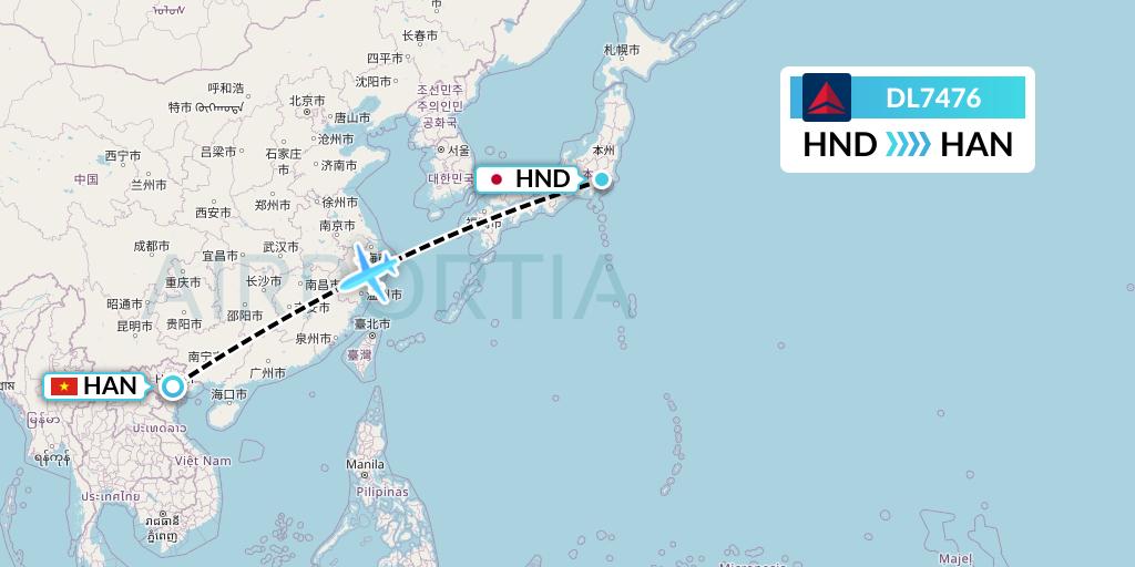 DL7476 Flight Status Delta Air Lines: Tokyo to Hanoi (DAL7476)
