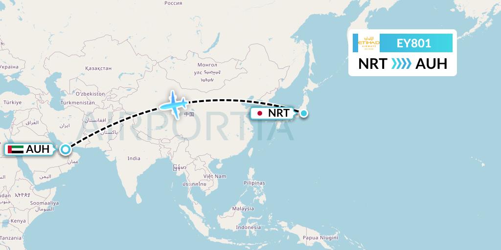 EY801 Flight Status Etihad Airways: Tokyo to Abu Dhabi (ETD801)