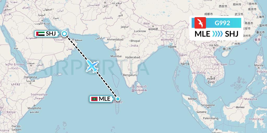 G992 Flight Status Air Arabia: Male to Sharjah (ABY92)