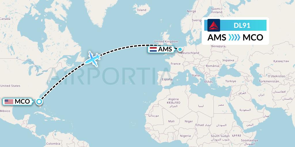 DL91 Flight Status Delta Air Lines: Amsterdam to Orlando (DAL91)