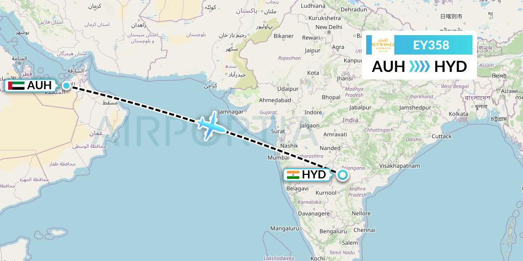 EY358 Flight Status Etihad Airways: Abu Dhabi to Hyderabad (ETD358)