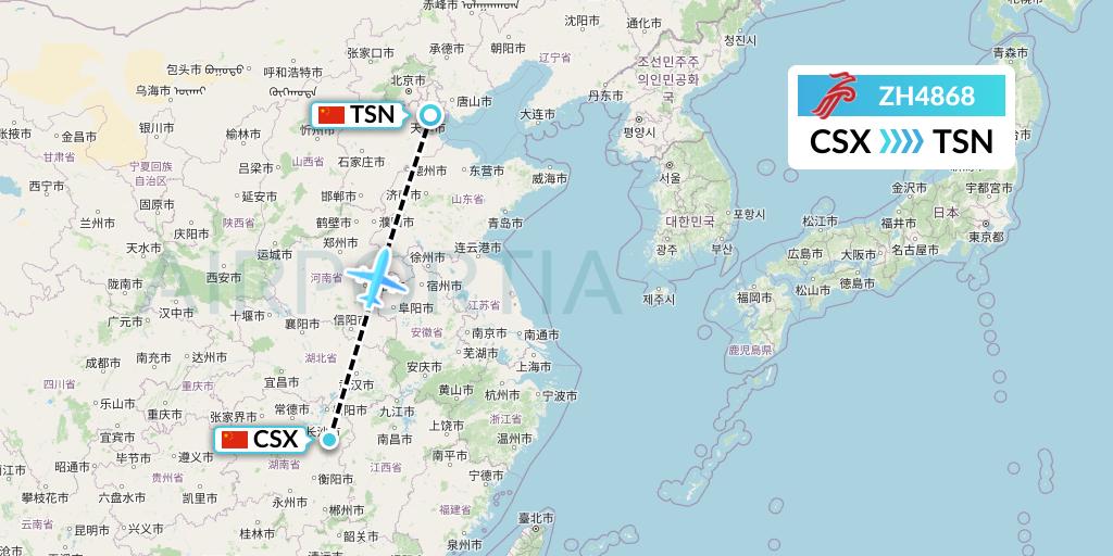 ZH4868 Flight Status Shenzhen Airlines: Changsha to Tianjin (CSZ4868)