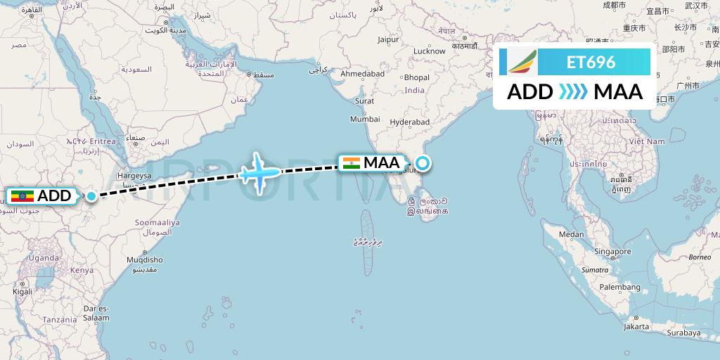 ET696 Flight Status Ethiopian Airlines: Addis Ababa to Chennai (ETH696)