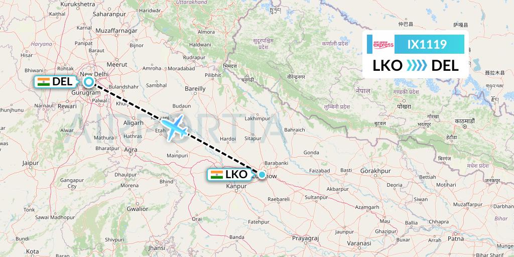 IX1119 Flight Status Air India Express: Lucknow to Delhi (AXB1119)