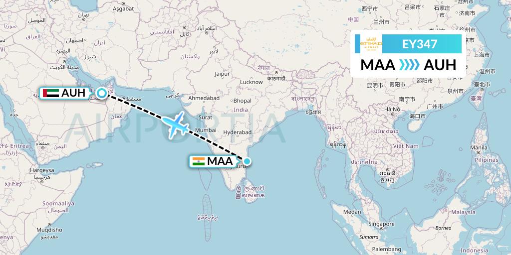 EY347 Flight Status Etihad Airways: Chennai to Abu Dhabi (ETD347)