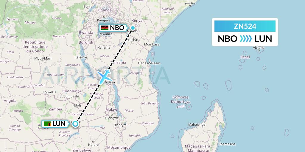 ZN524 Flight Status Zambia Airways: Nairobi to Lusaka