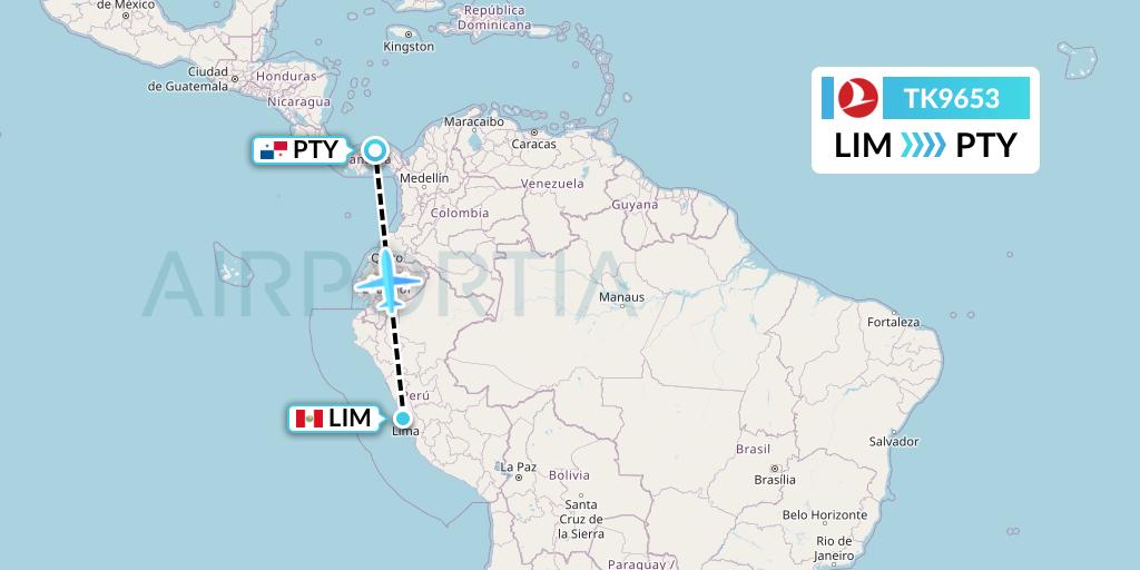TK9653 Flight Status Turkish Airlines: Lima to Panama City (THY9653)