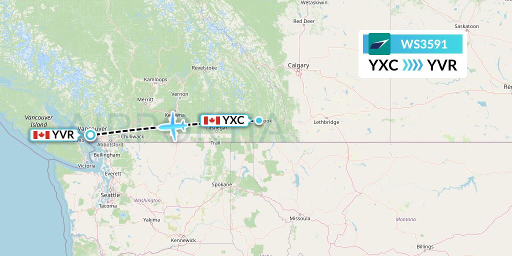 WS3591 Flight Status WestJet: Cranbrook to Vancouver (WJA3591)