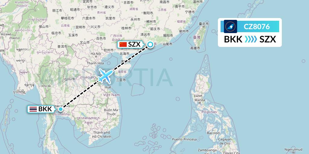 CZ8076 Flight Status China Southern Airlines: Bangkok to Shenzhen (CSN8076)