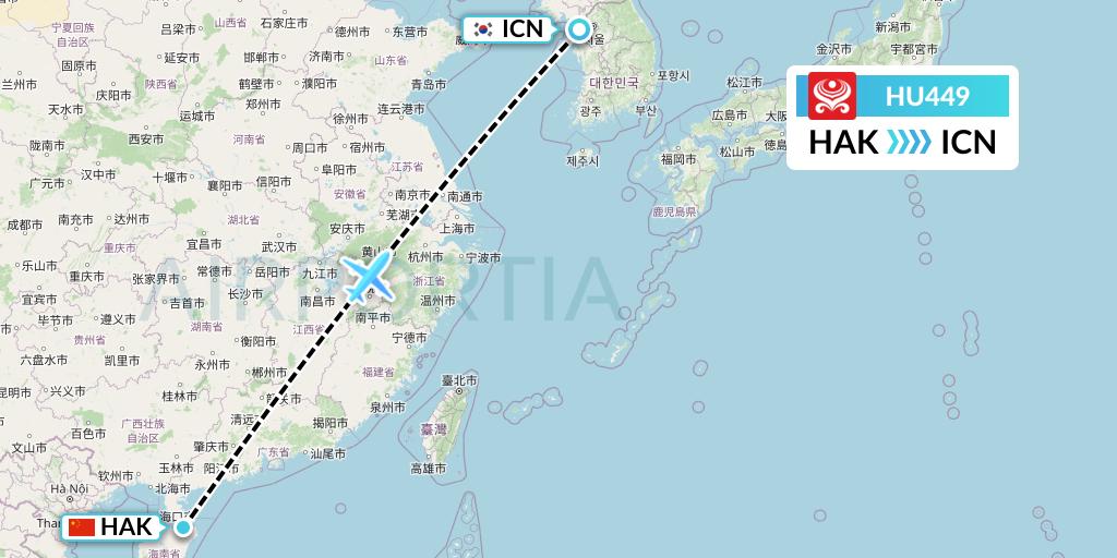 HU449 Flight Status Hainan Airlines: Haikou to Seoul (CHH449)