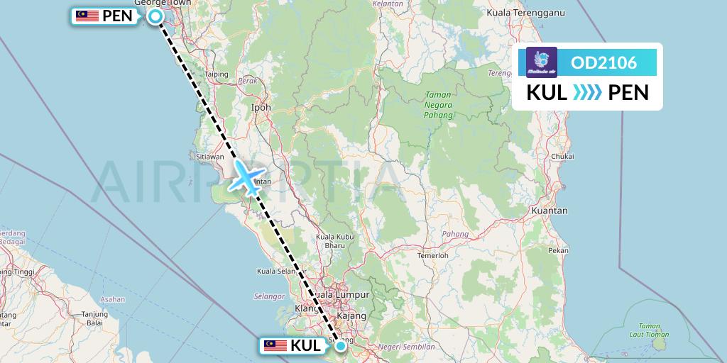 OD2106 Flight Status Batik Air Malaysia: Kuala Lumpur to Penang (MXD2106)