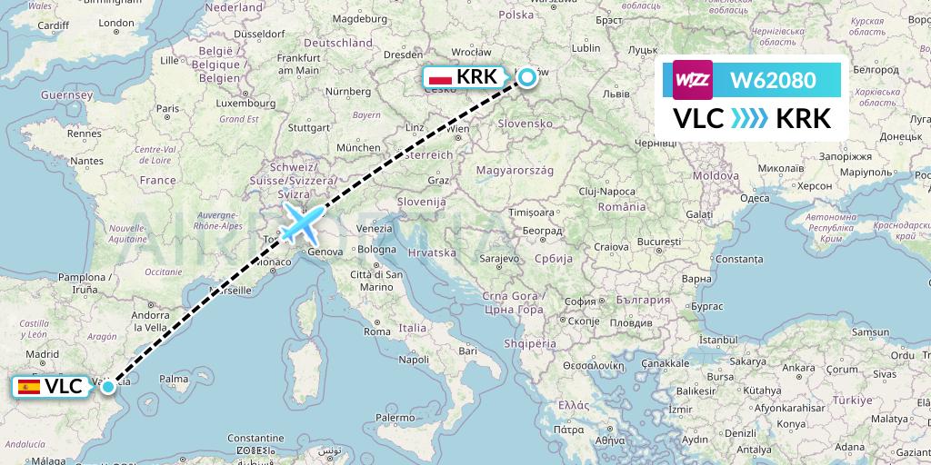 W62080 Flight Status Wizz Air: Valencia to Krakow (WZZ2080)