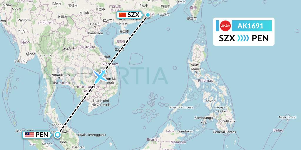 AK1691 Flight Status AirAsia: Shenzhen to Penang (AXM1691)