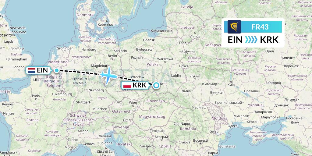 FR43 Flight Status Ryanair: Eindhoven to Krakow (RYR43)