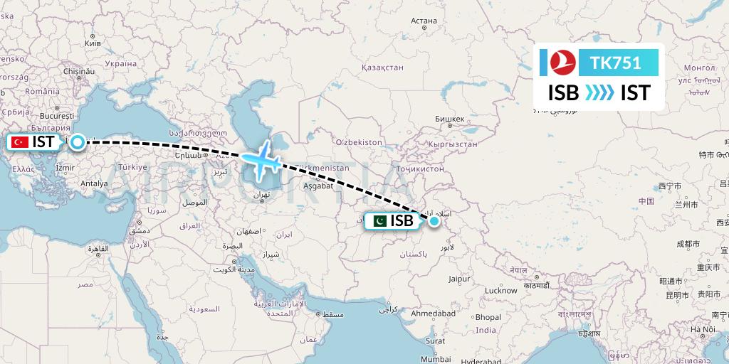 TK751 Flight Status Turkish Airlines: Islamabad to Istanbul (THY751)