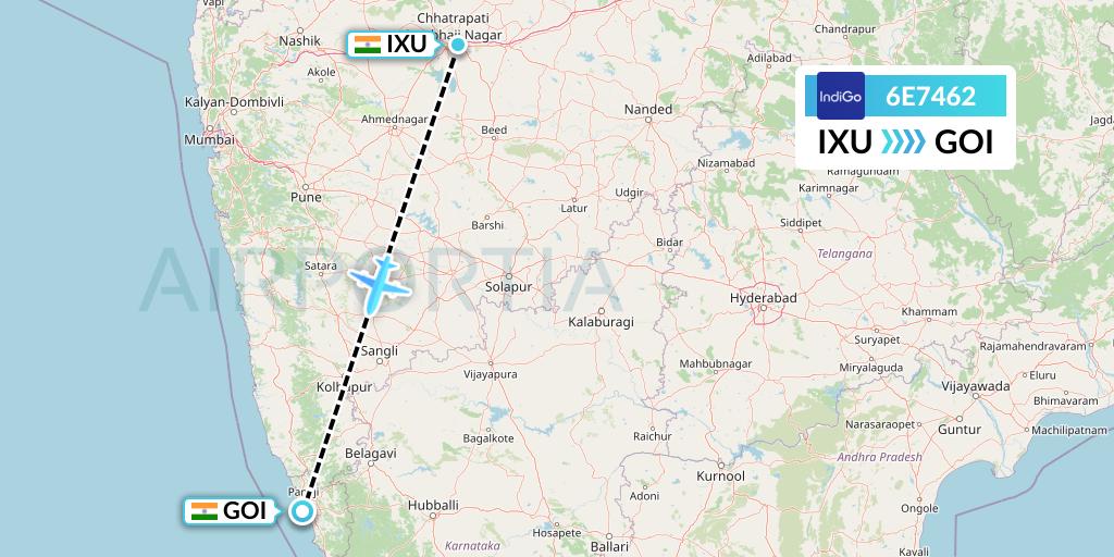 6E7462 Flight Status IndiGo Airlines: Aurangabad to Goa (IGO7462)
