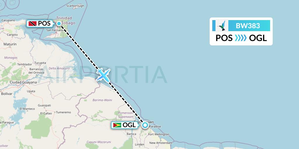 BW383 Flight Status Caribbean Airlines: Port of Spain to Georgetown ...