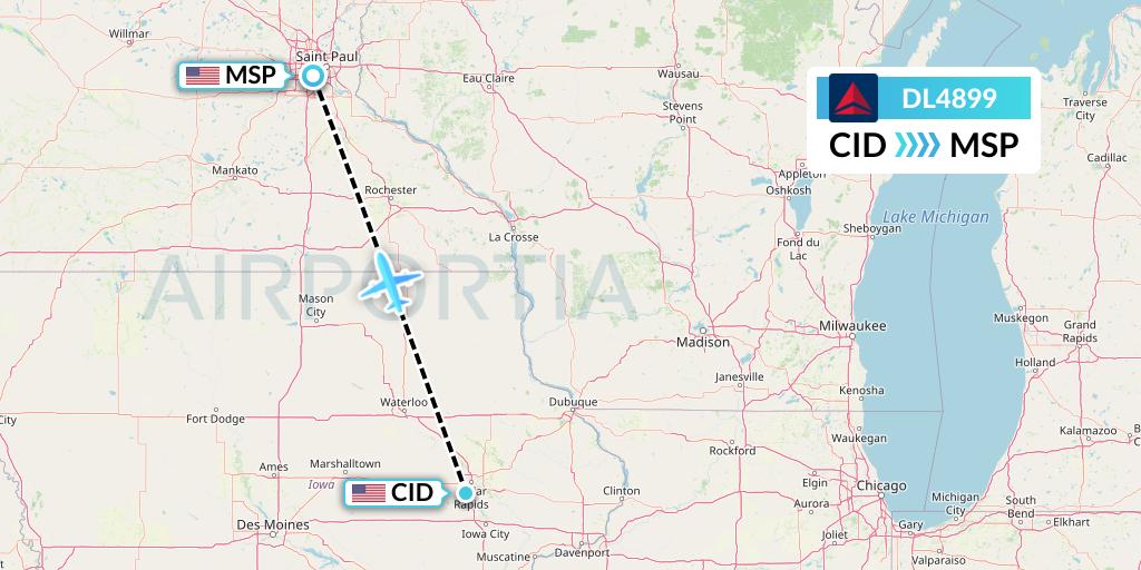 DL4899 Flight Status Delta Air Lines: Cedar Rapids to Minneapolis (DAL4899)