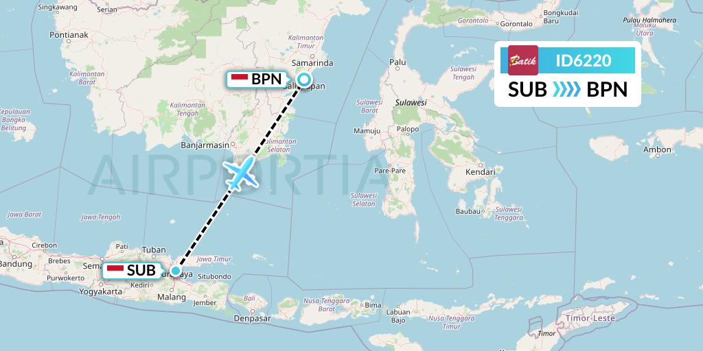 ID6220 Flight Status Batik Air: Surabaya to Balikpapan (BTK6220)