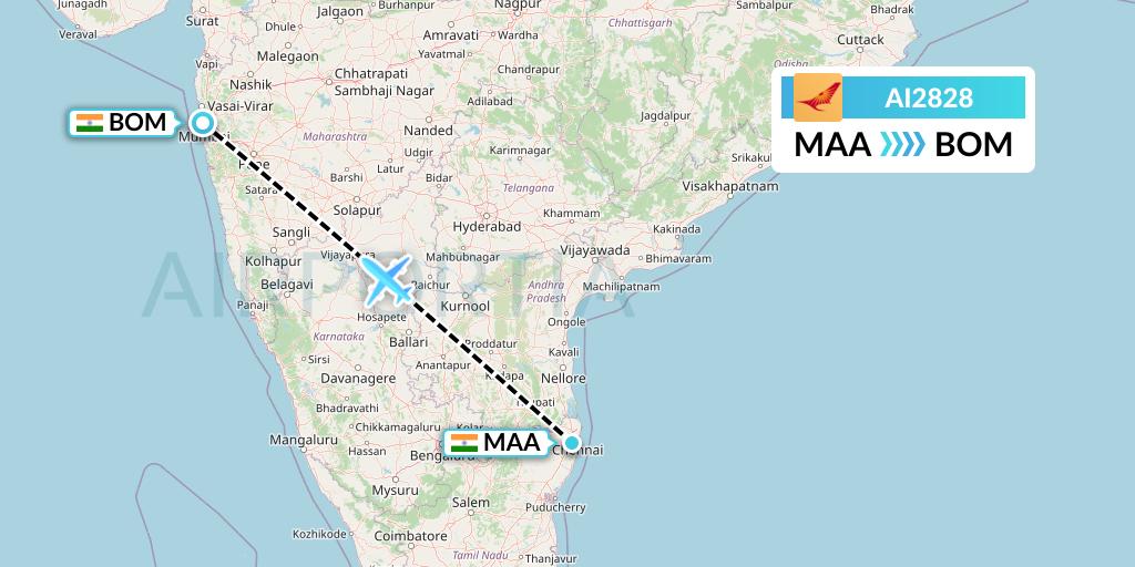AI2828 Flight Status Air India: Chennai to Mumbai (AIC2828)