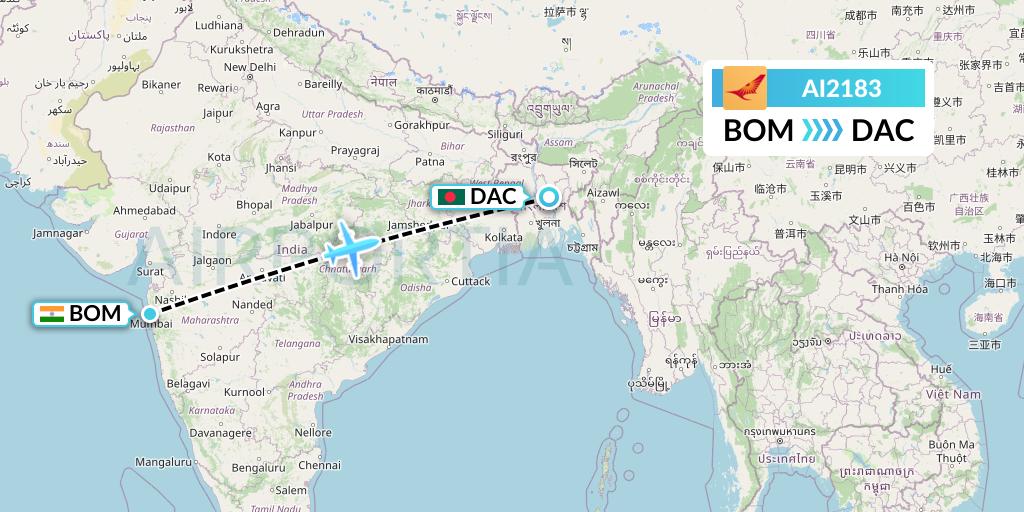 AI2183 Flight Status Air India: Mumbai to Dhaka (AIC2183)