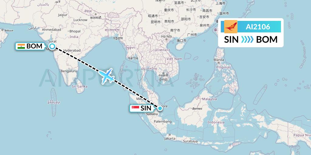 AI2106 Flight Status Air India: Singapore to Mumbai (AIC2106)