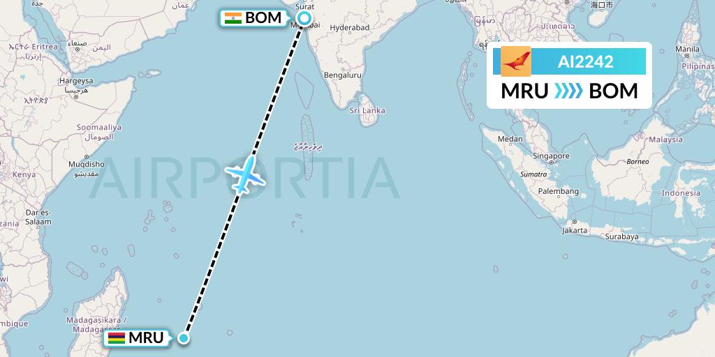 AI2242 Flight Status Air India: Port Louis to Mumbai (AIC2242)