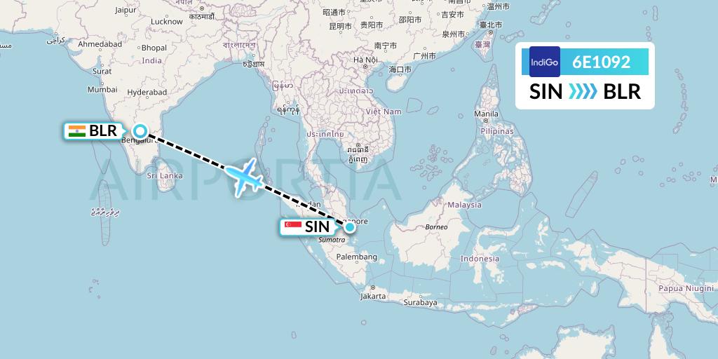 6E1092 Flight Status IndiGo Airlines: Singapore to Bangalore (IGO1092)