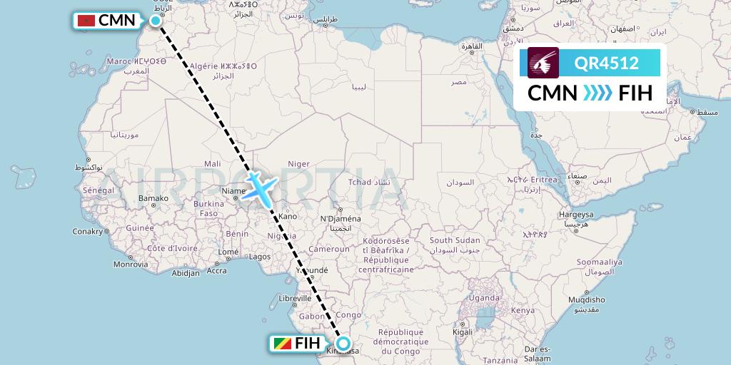QR4512 Flight Status Qatar Airways: Casablanca to Kinshasa (QTR4512)