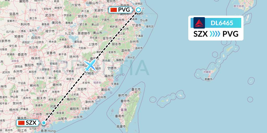 DL6465 Flight Status Delta Air Lines: Shenzhen to Shanghai (DAL6465)