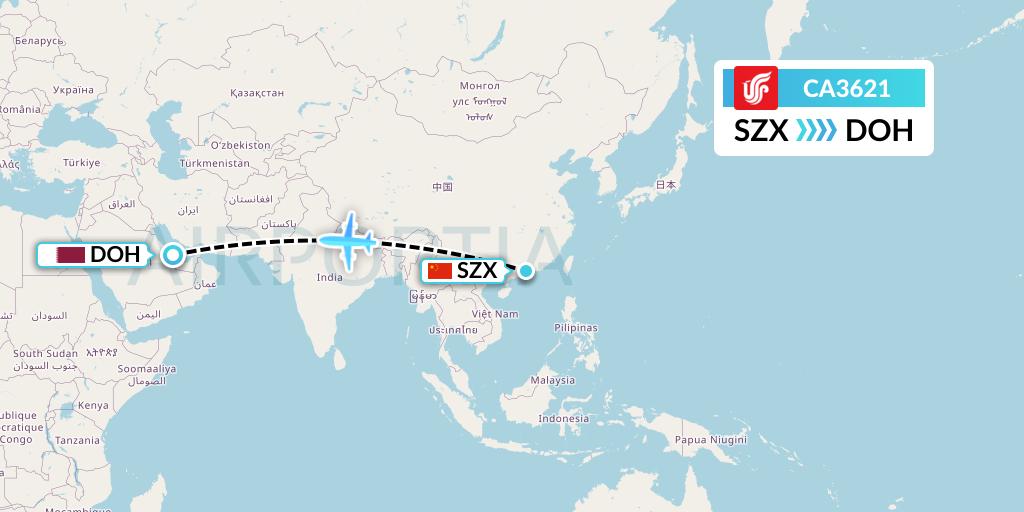 CA3621 Flight Status Air China: Shenzhen to Doha (CCA3621)