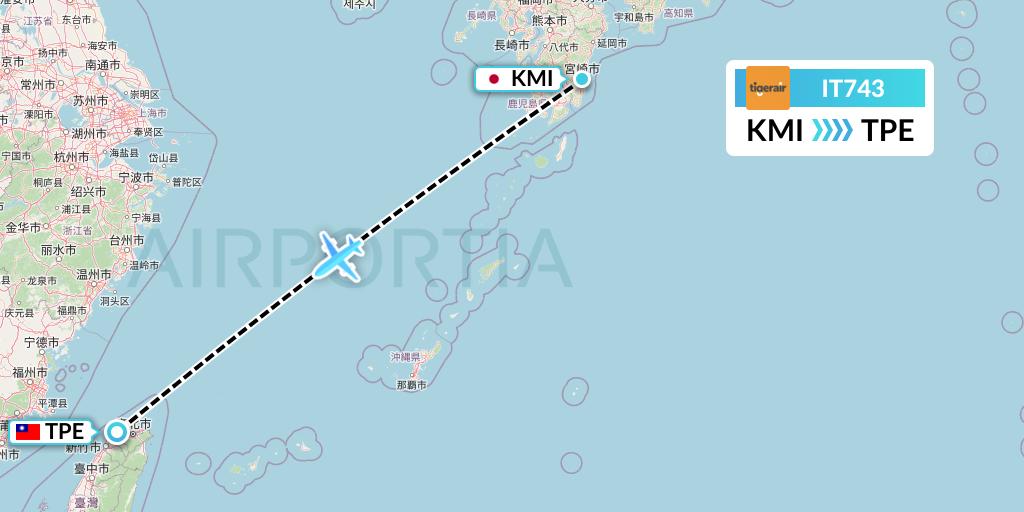 IT743 Flight Status Tigerair Taiwan: Miyazaki to Taipei (TTW743)