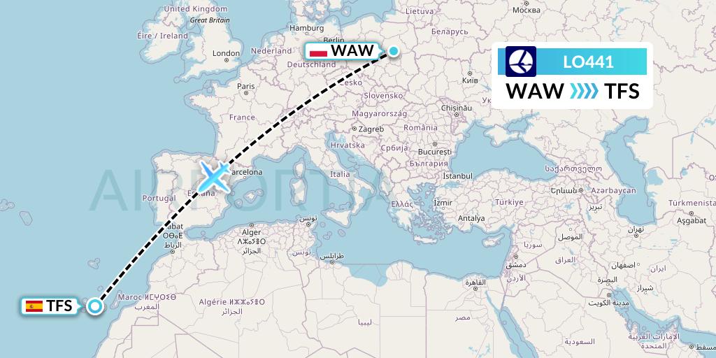 LO441 Flight Status LOT: Warsaw to Tenerife (LOT441)
