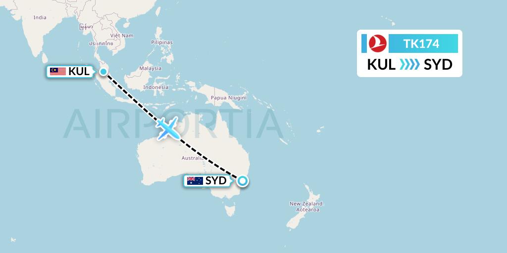 TK174 Flight Status Turkish Airlines: Kuala Lumpur to Sydney (THY174)