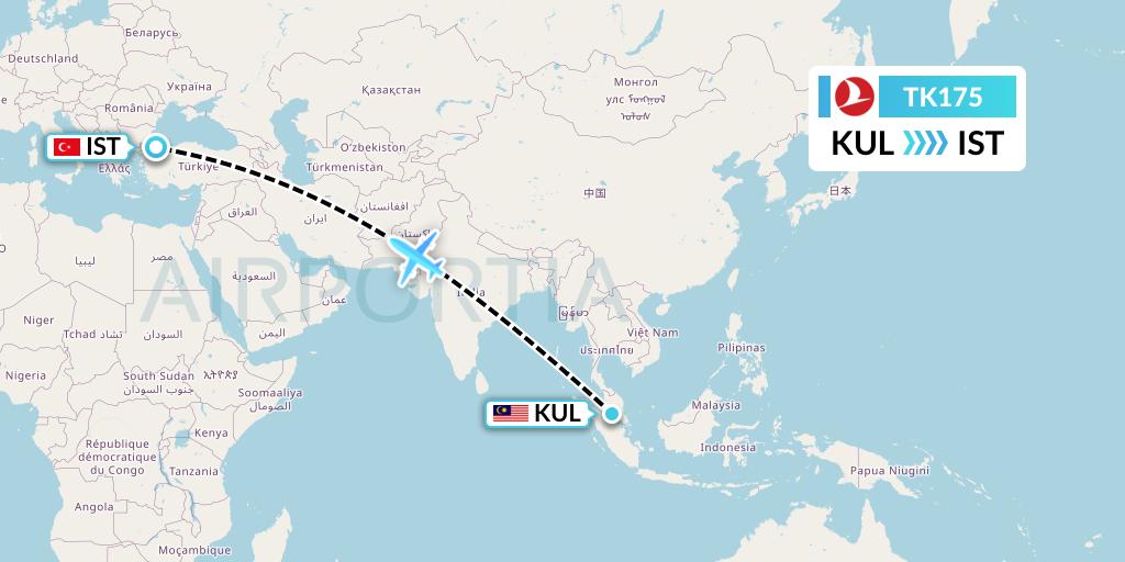 TK175 Flight Status Turkish Airlines: Kuala Lumpur to Istanbul (THY175)