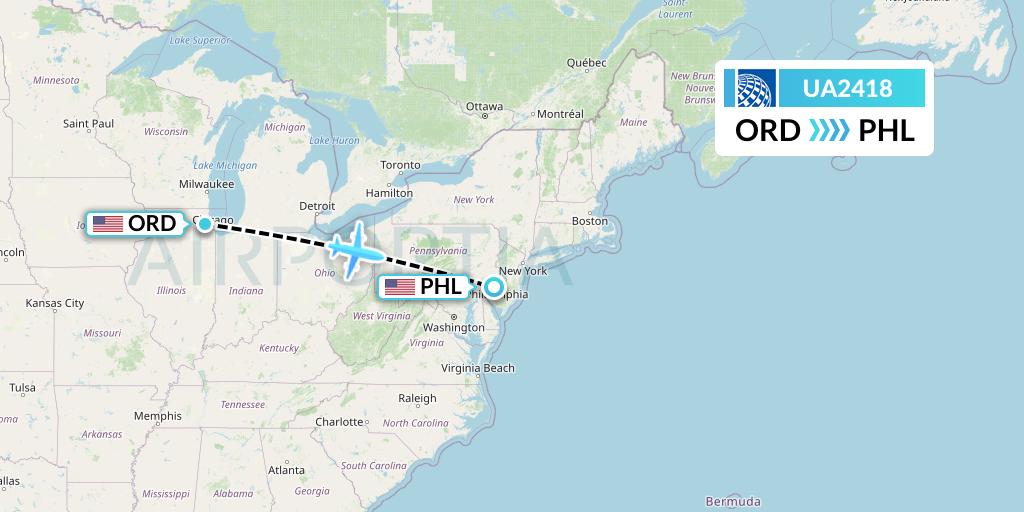 UA2418 Flight Status United Airlines: Chicago to Philadelphia (UAL2418)