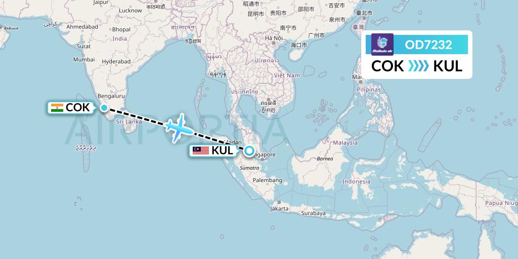 OD7232 Flight Status Batik Air Malaysia: Cochin to Kuala Lumpur (MXD7232)