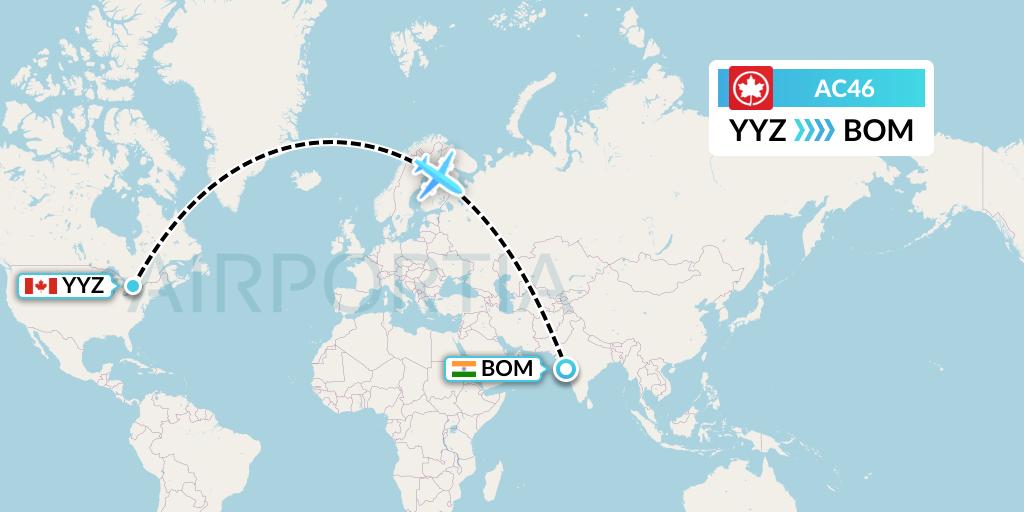 AC46 Flight Status Air Canada: Toronto to Mumbai (ACA46)