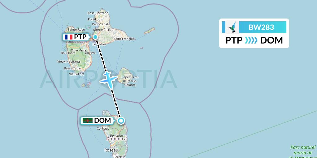BW283 Flight Status Caribbean Airlines: Pointe-a-Pitre to Dominica (BWA283)