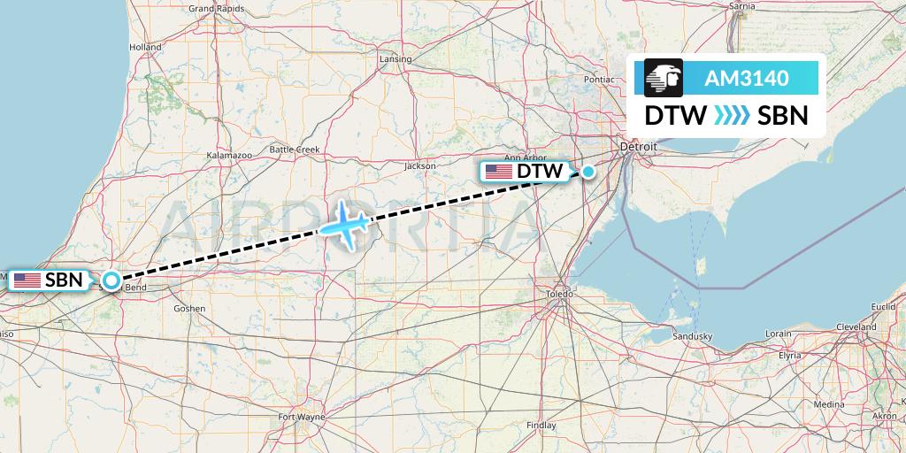AM3140 Flight Status Aeromexico: Detroit to South Bend (AMX3140)