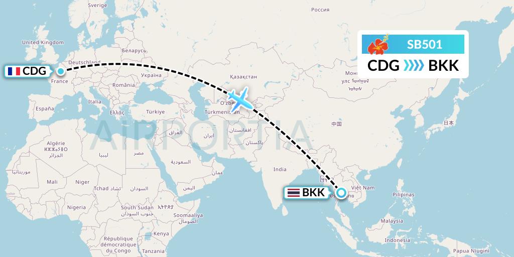 SB501 Flight Status Aircalin: Paris to Bangkok (ACI501)