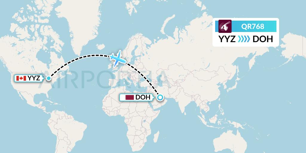 QR768 Flight Status Qatar Airways: Toronto to Doha (QTR768)