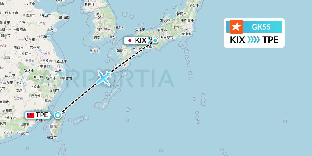 GK55 Flight Status JetStar Japan: Osaka to Taipei (JPP55)