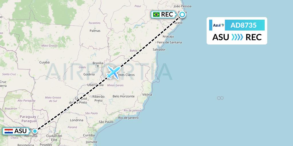AD8735 Flight Status Azul Brazilian Airlines: Asuncion to Recife (AZU8735)